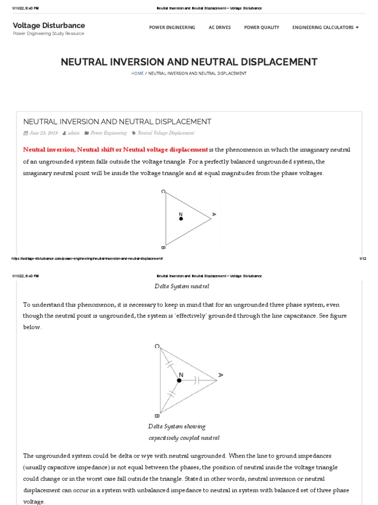 Neutral Inversion and Neutral Displacement - Voltage Disturbance | PDF ...