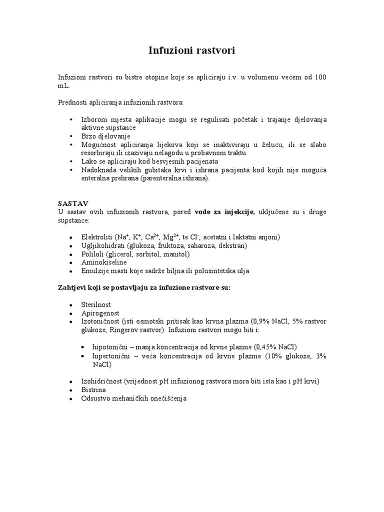 Infuzioni Rastvori | PDF