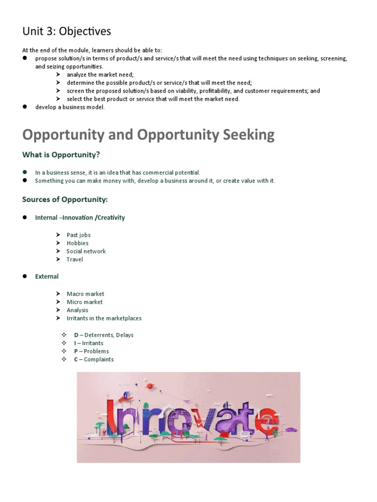 MODULE 3-Entrep Opportunity and Opportunity Seeking | PDF | Innovation ...