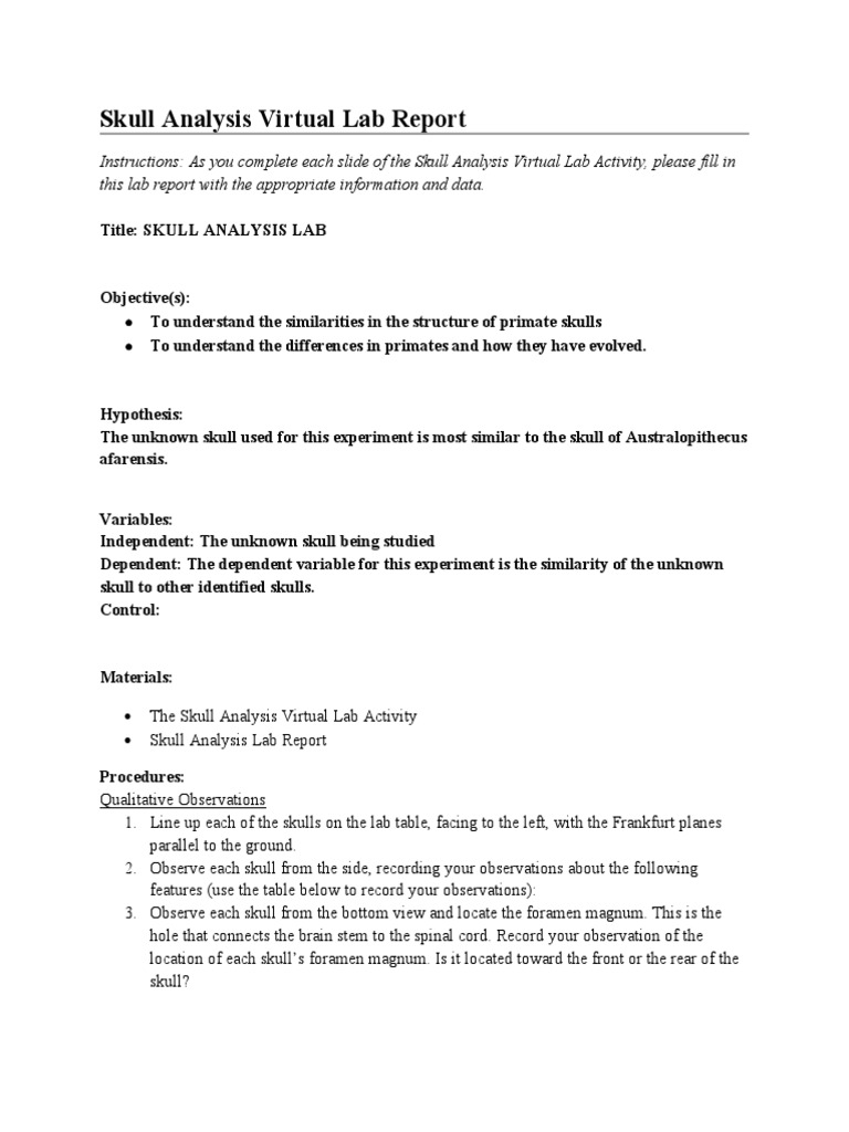 Skull Analysis Lab Report | PDF | Skull
