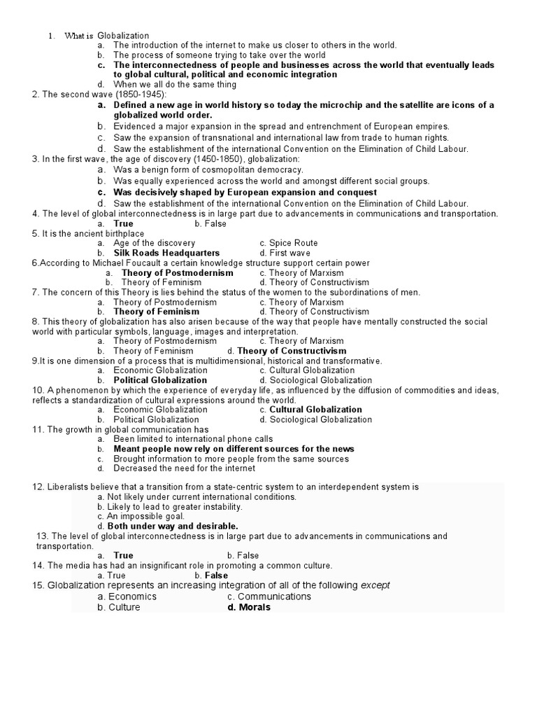 Globalization Quiz | PDF | Globalization | Cultural Globalization