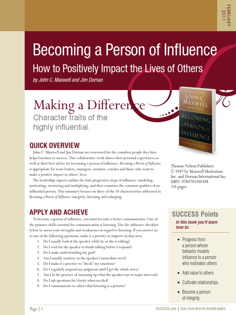 Becoming A Person of Influence Summary John Maxwell | PDF | Integrity ...