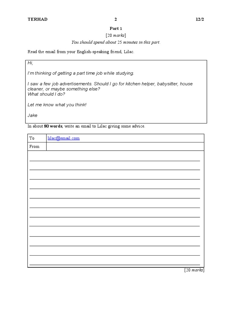 (20 Marks) Read The Email From Your English-Speaking Friend, Lilac | PDF