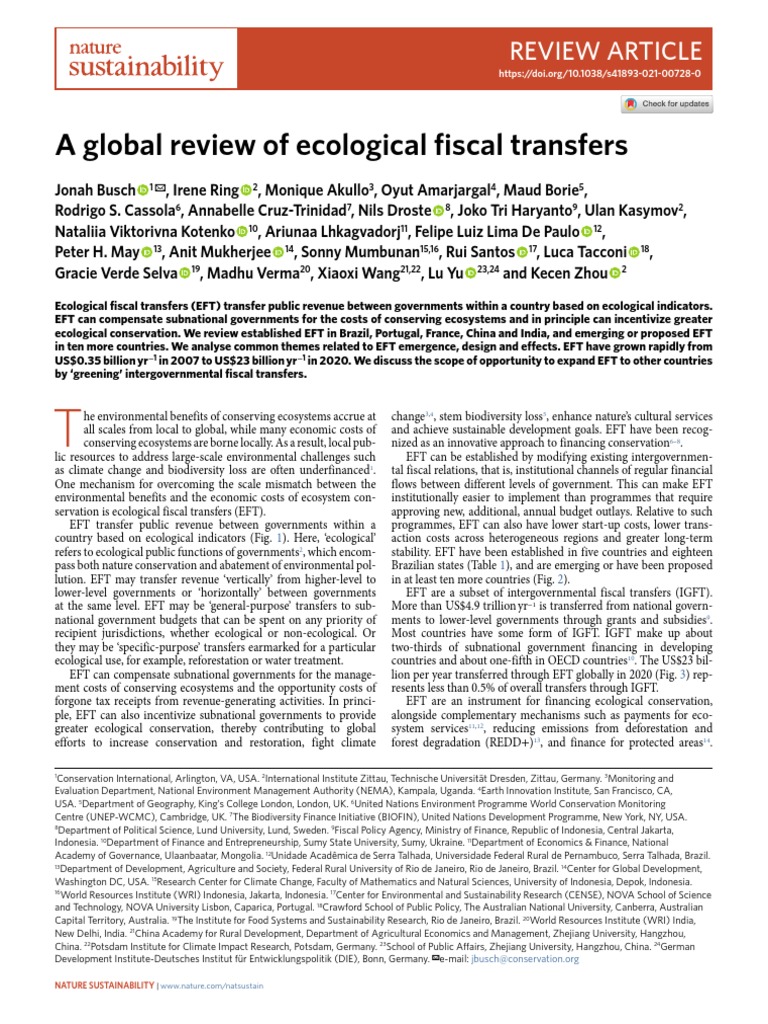 A Global Review of Ecological Fiscal Transfers | PDF | Economies ...