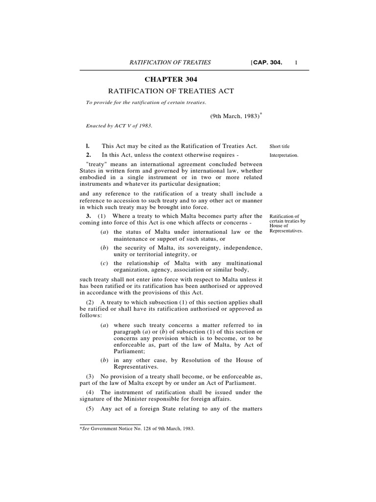 Malta's Ratification of Treaties Act | PDF | Ratification | Treaty
