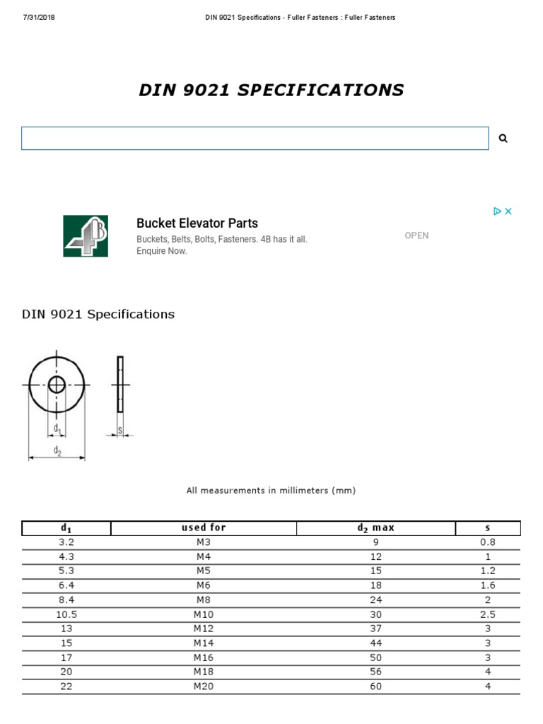 Din 9021 Specifications: Bucket Elevator Parts | PDF | Screw | Tools