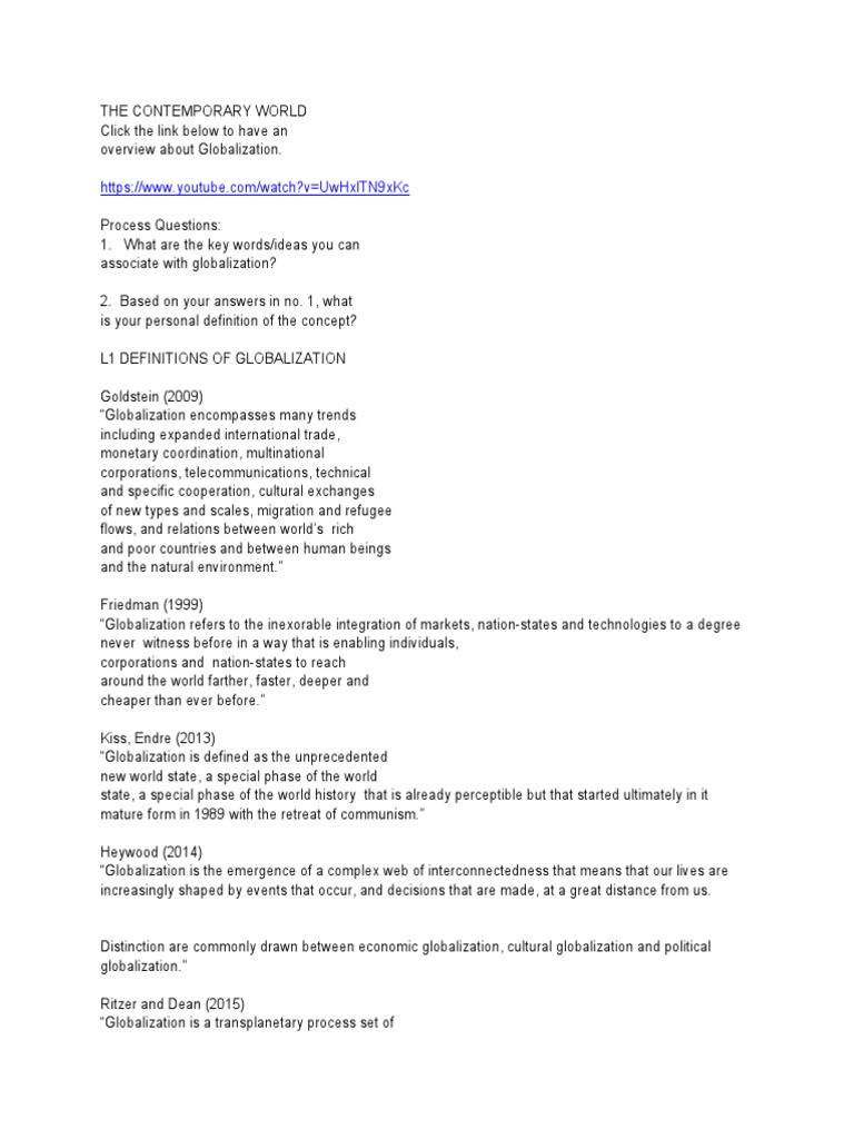 The Contemporary World | PDF | Globalization | Economies