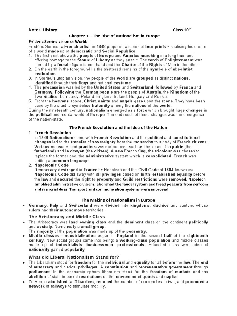 Notes-History Class 10 Chapter 1 - The Rise of Nationalism in Europe | PDF