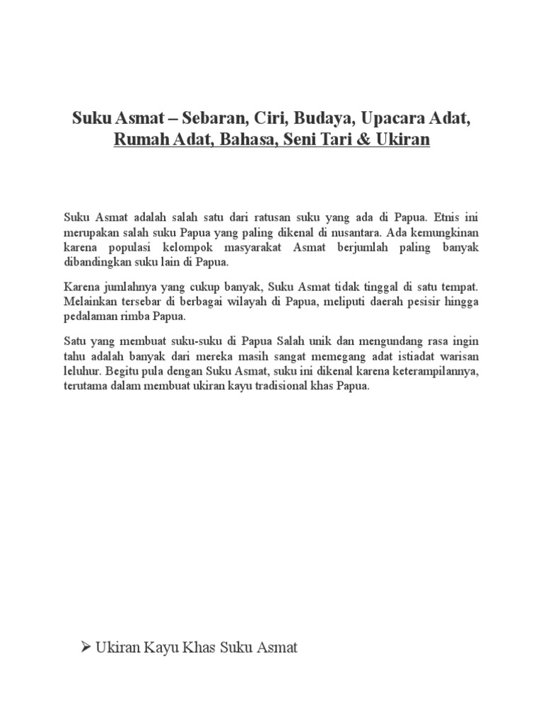Ciri dan Budaya Suku Asmat di Papua | PDF
