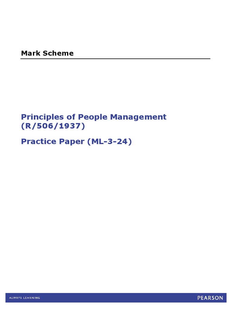 ML 3 2 Principles of People Management Practice Test Mark Scheme | PDF