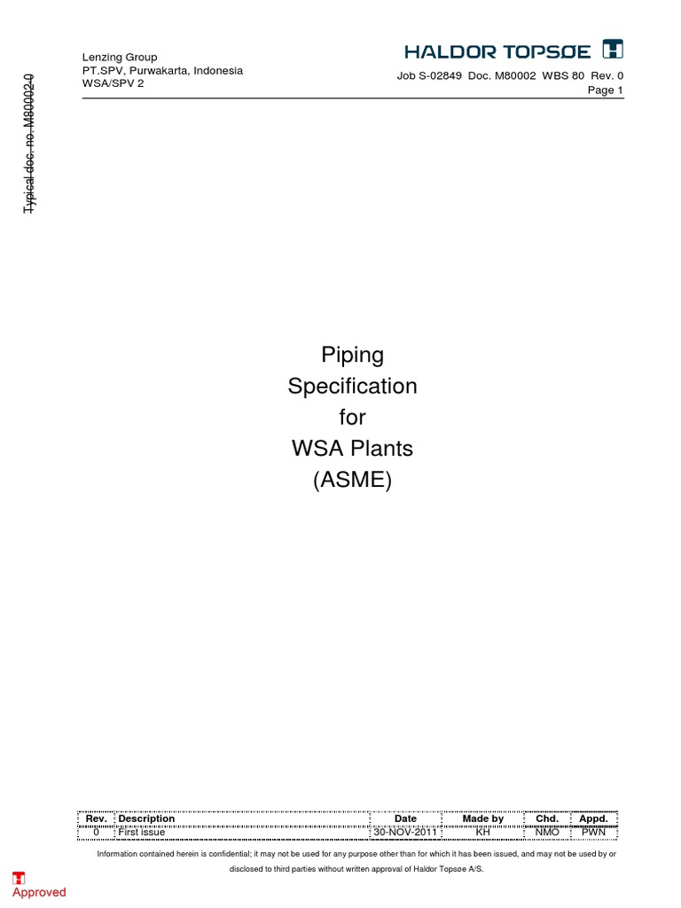 Piping Specification For WSA Plants (ASME) | PDF | Pipe (Fluid ...