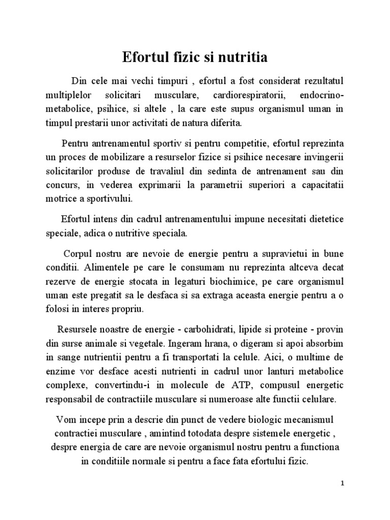 Efortul Fizic Si Nutritia | PDF