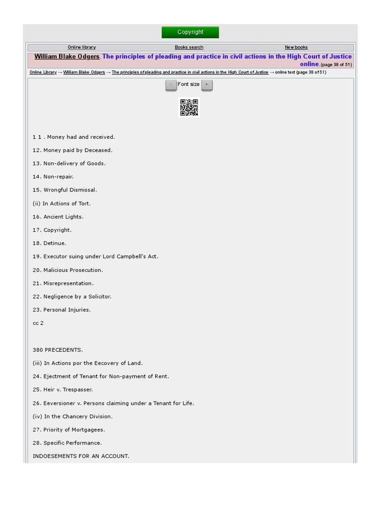 William Blake Odgers: The Principles of Pleading and Practice in Civil ...