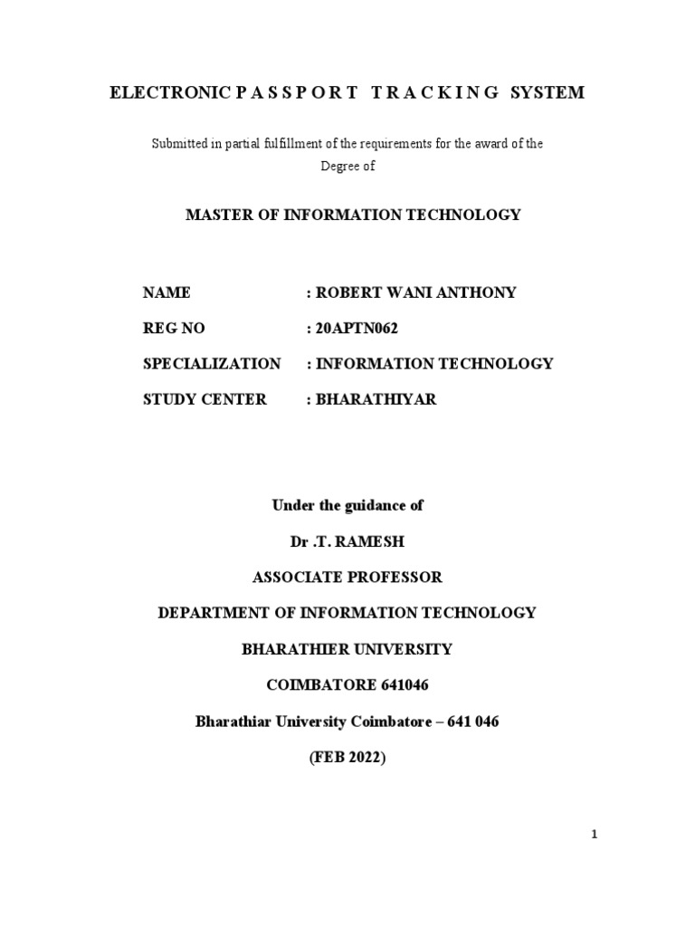 E Passport Tracking System Feb | PDF | Microsoft Sql Server | Databases
