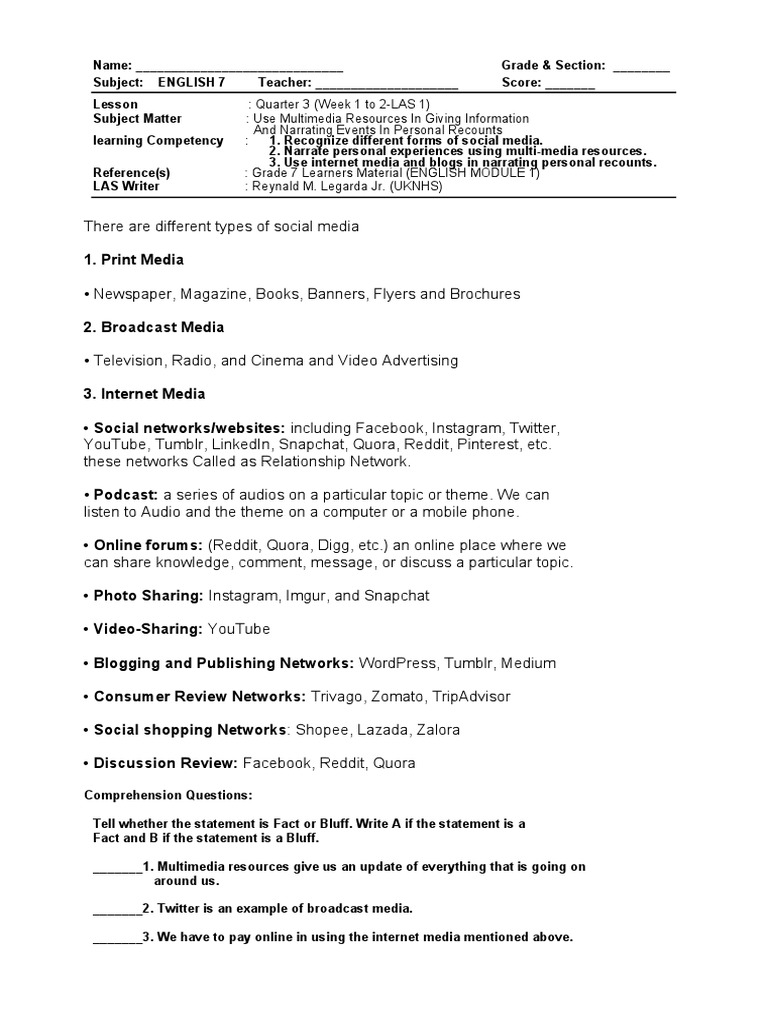 Quarter 3 (Week 1 To 2-LAS 1) and Narrating Events in Personal Recounts ...
