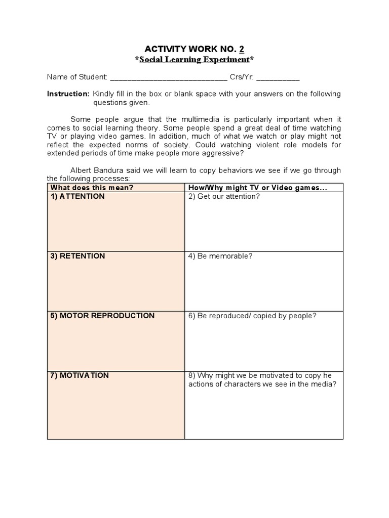 Activity Work No. 2 Social Learning Experiment | PDF