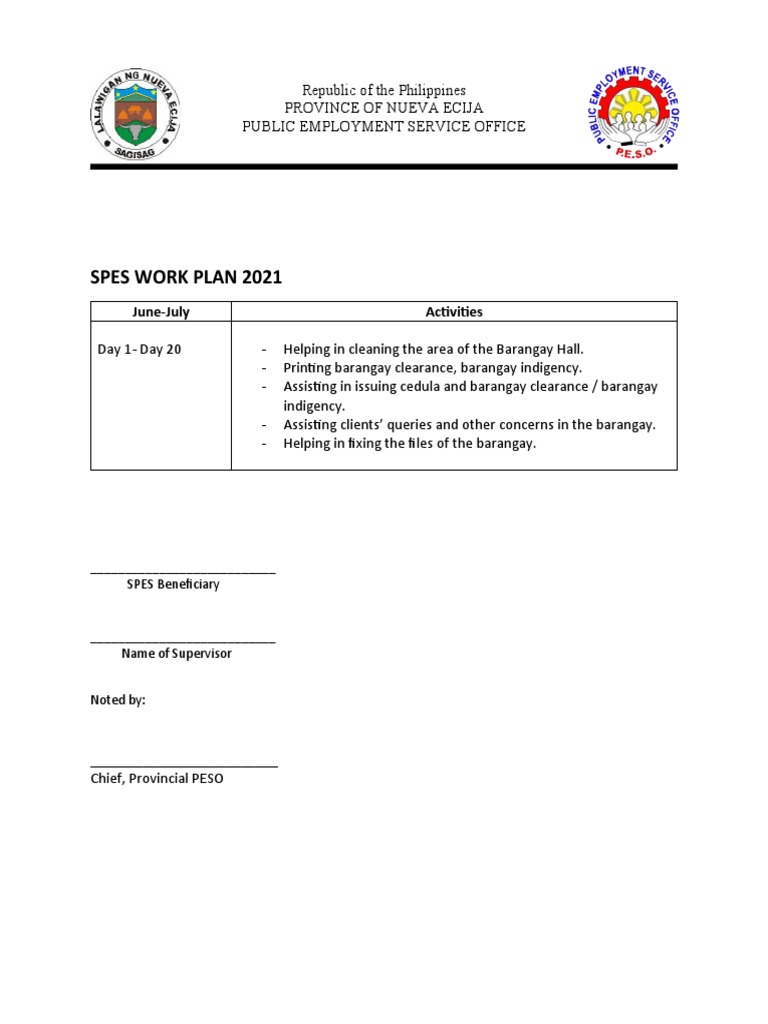 SPES-WORK-PLAN - Example | PDF