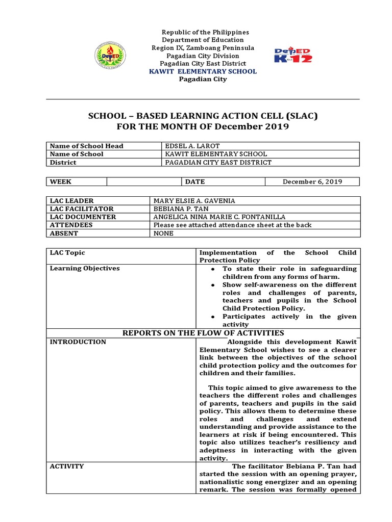 2019 SLAC REPORT Child Protection Policy | PDF | Teachers | Child ...