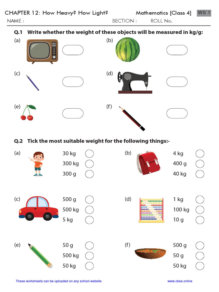 Q.1 Write Whether The Weight of These Objects Will Be Measured in KG/G ...