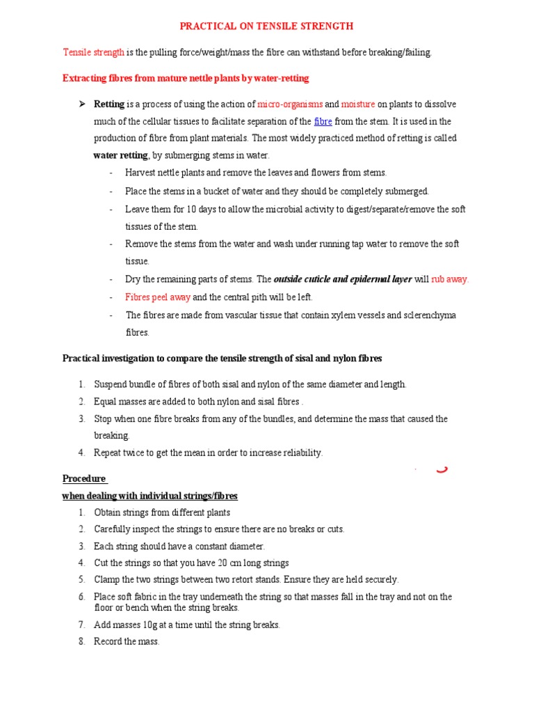 Practical 8 Tensile Strength | Download Free PDF | Plant Stem | Tissue (Biology)