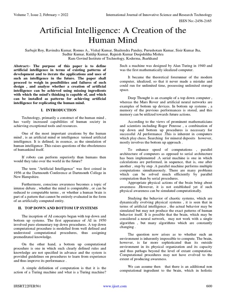 Artificial Intelligence A Creation of The Human Mind | PDF | Artificial ...