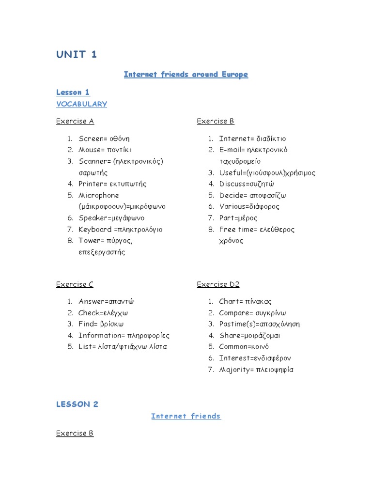 UNIT 1-English 5th Grade | PDF