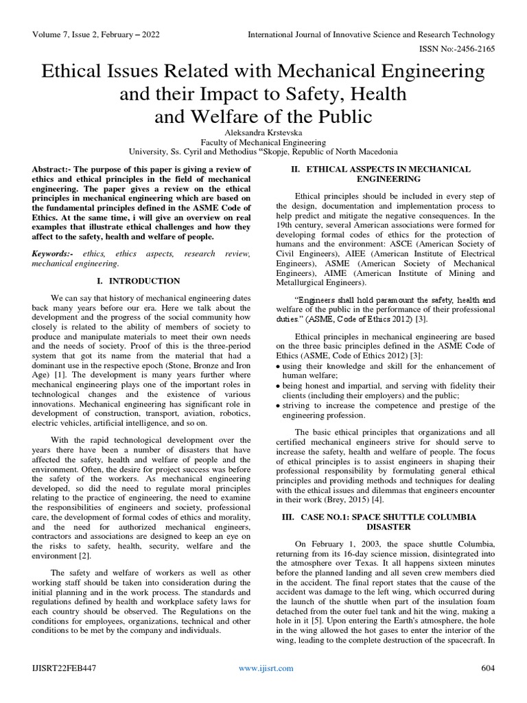 Ethical Issues Related With Mechanical Engineering and Their Impact To ...