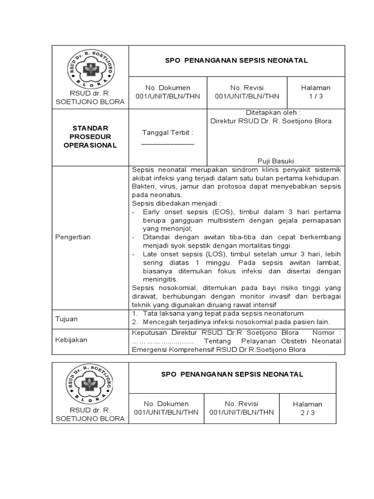 Spo Penanganan Sepsis Neonatal | PDF