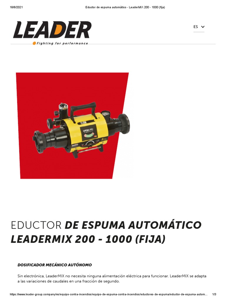Eductor de Espuma Automático - LeaderMIX 200 - 1000 (Fija) | PDF | Bienes manufacturados | Vehículos