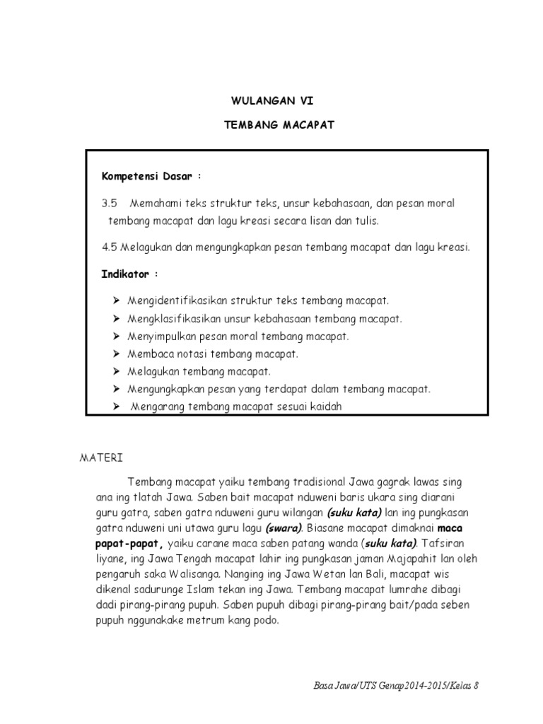 Modul Wulangan Vi Macapat | PDF | Seni & Disiplin Bahasa | Kajian Bahasa Asing
