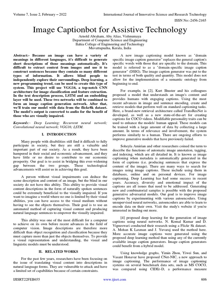 Image Captionbot For Assistive Technology | PDF | Deep Learning ...