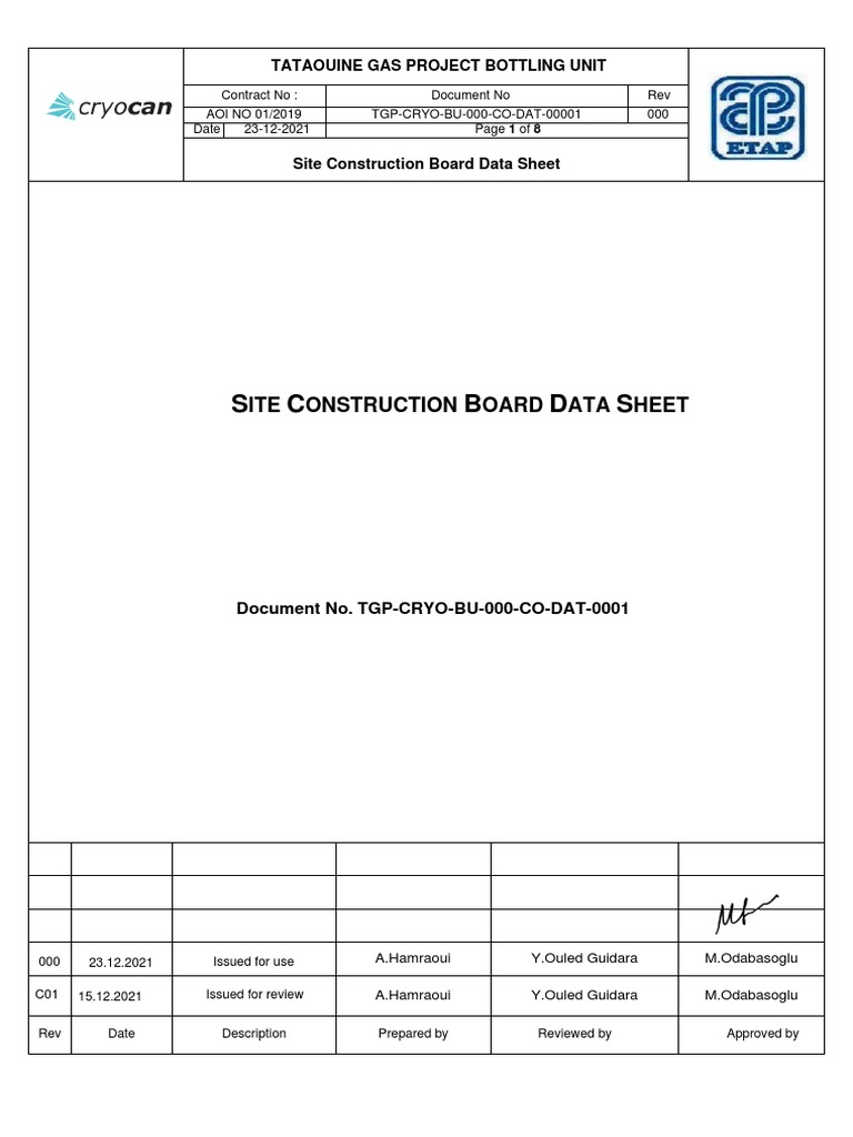 Site Construction Board Data Sheet-Approved | PDF | Liquefied Petroleum Gas