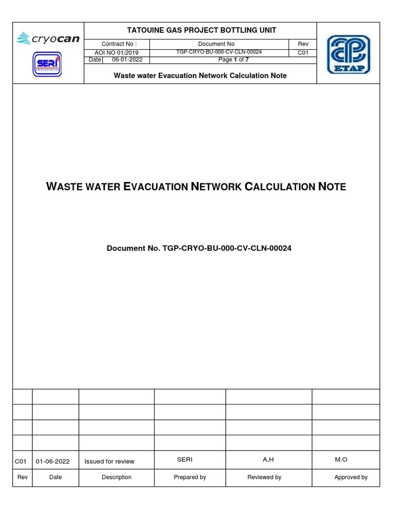 Waste Water Evacuation Network Calculation Note-AWC | PDF | Fosse ...