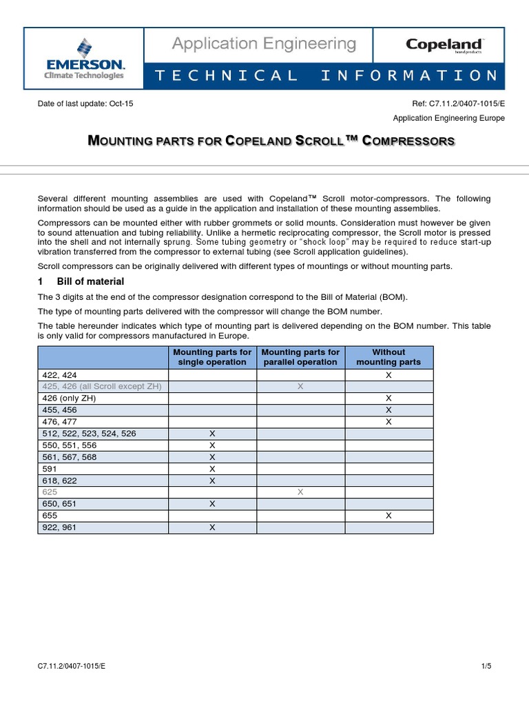 Mounting Parts For Copeland Scroll Compressors Technical Information en ...