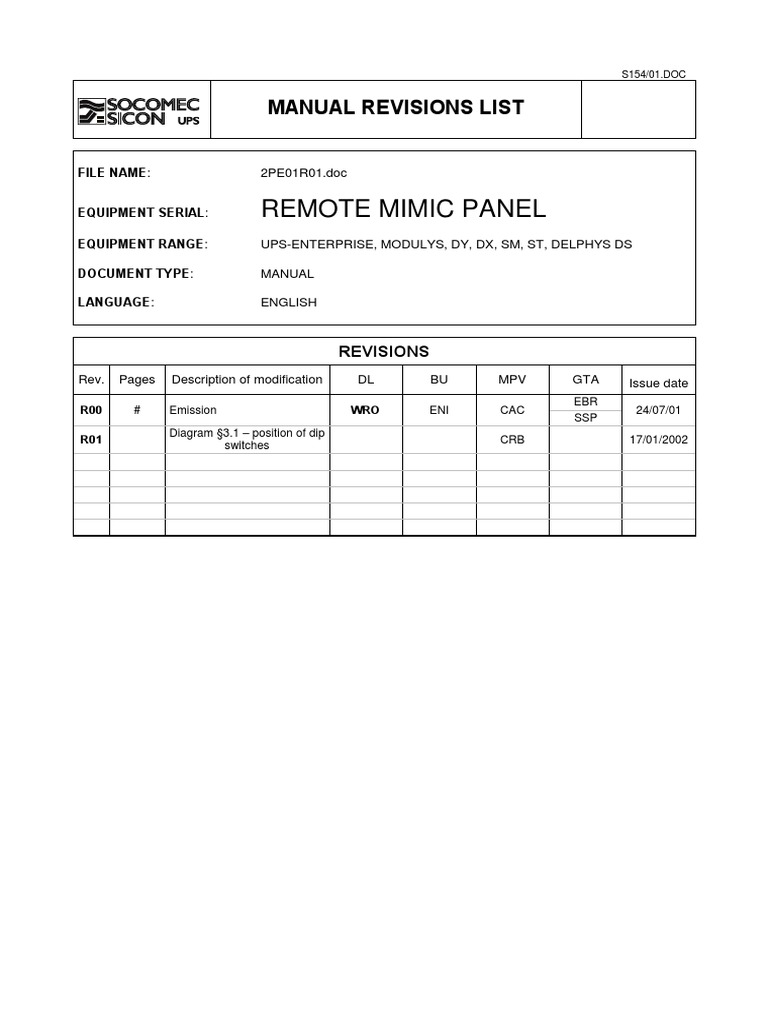 Remote Mimic Panel Manual Revisions List Pdf Electrical Connector Parameter Computer 
