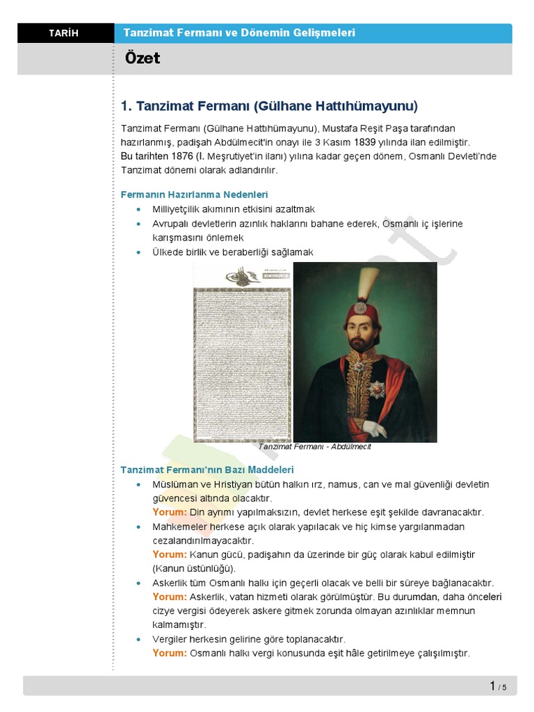 Tanzimat Fermani Ve Donemin Gelismeleri | PDF
