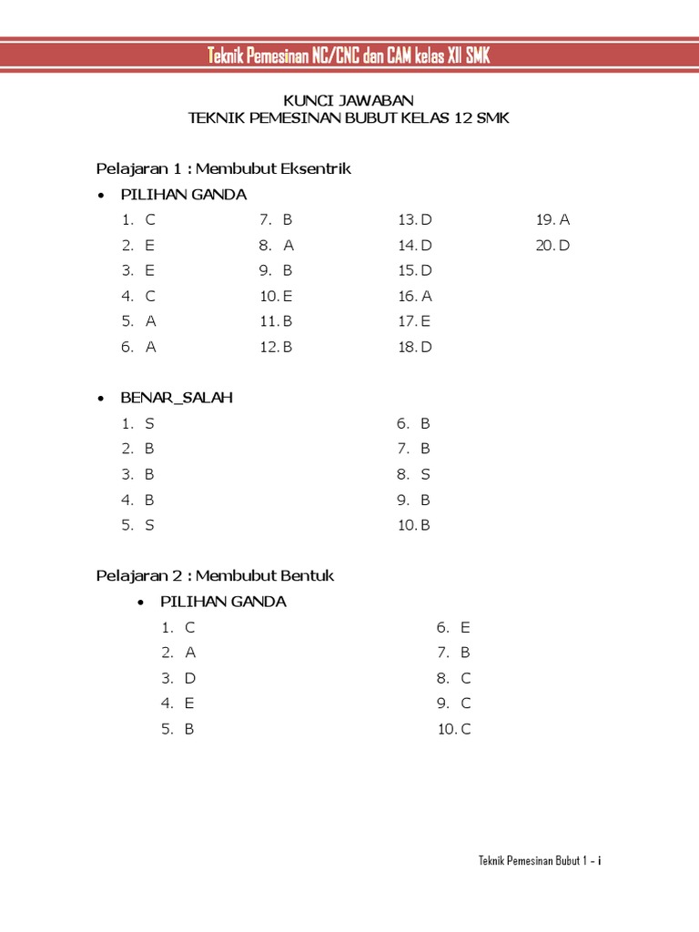 Kunci TP Bubut Kelas Xii SMK | PDF