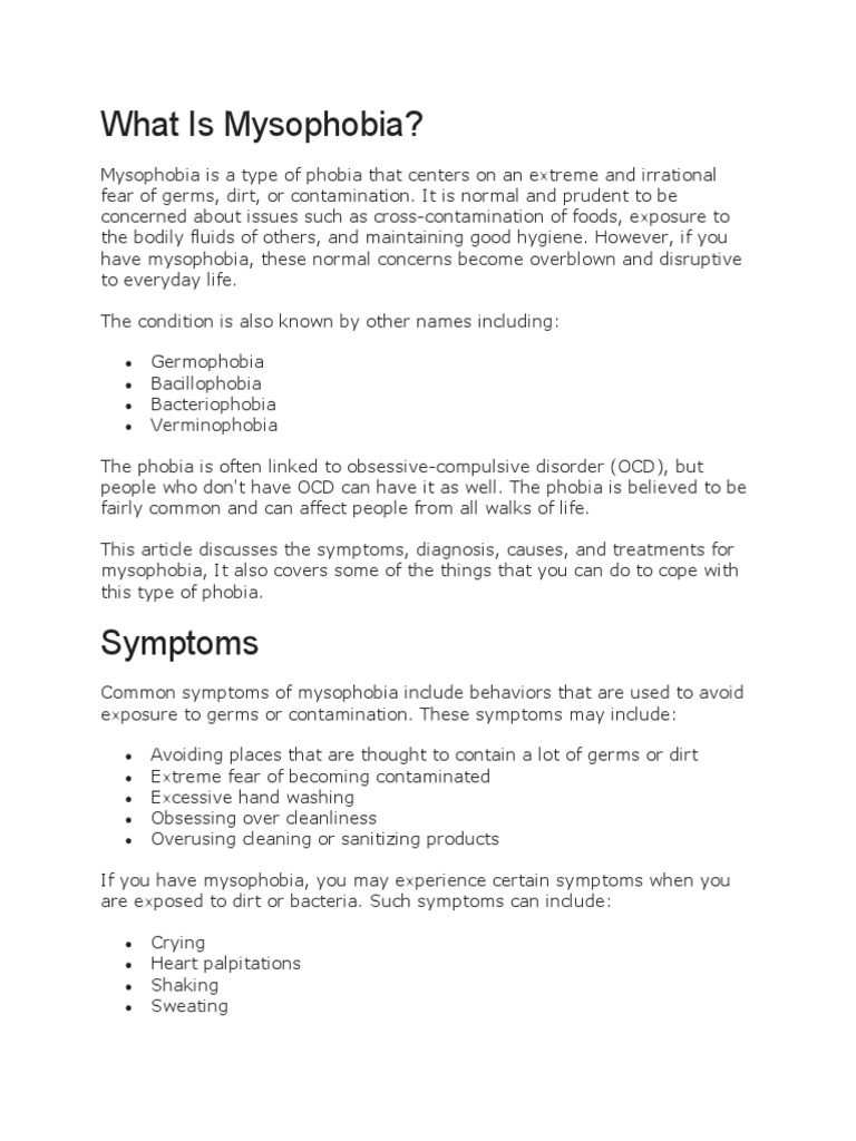 What Is Mysophobia | PDF | Psychotherapy | Obsessive–Compulsive Disorder