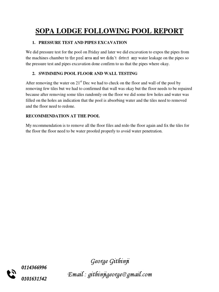 Sopa Lodge Following Pool Report | PDF