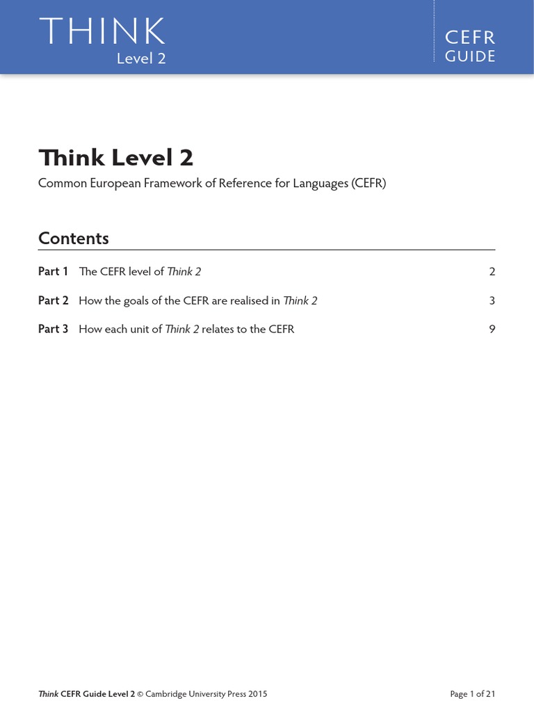 Think Level 2 CEFR Guide | PDF | Reading Comprehension | Communication