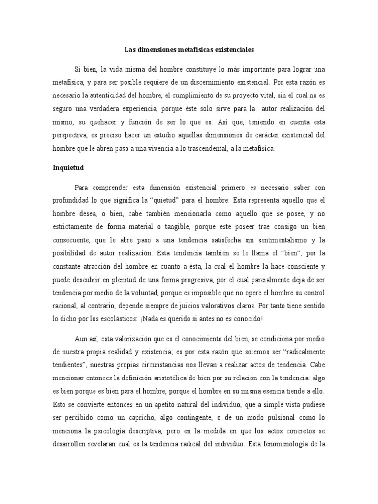 Dimensiones Metafísicas Existenciales | PDF | Metafísica | Amor