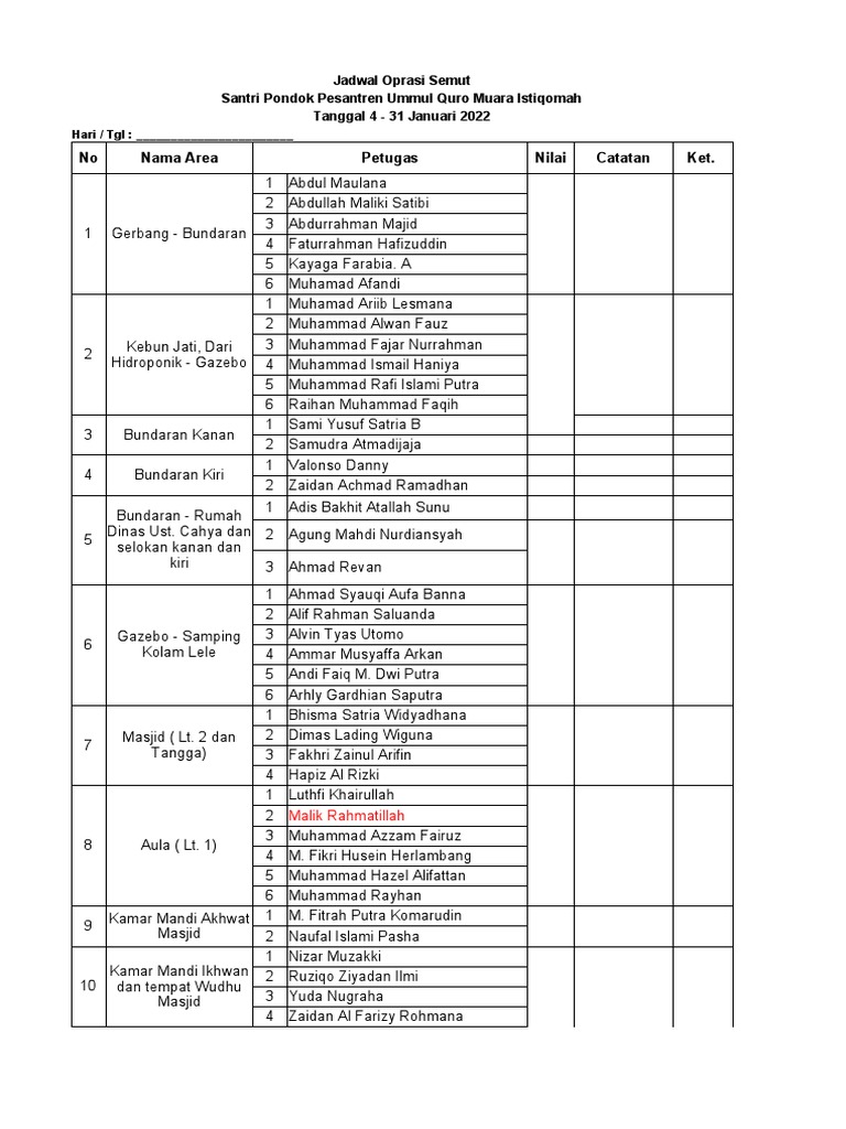 Jadwal Operasi Semut Print | PDF