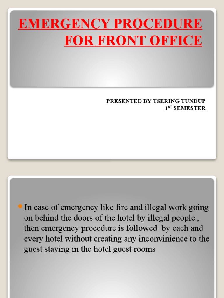 EMERGENCY PROCEDURE FOR FRONT OFFICE by Tsering Tundup | PDF | Room ...