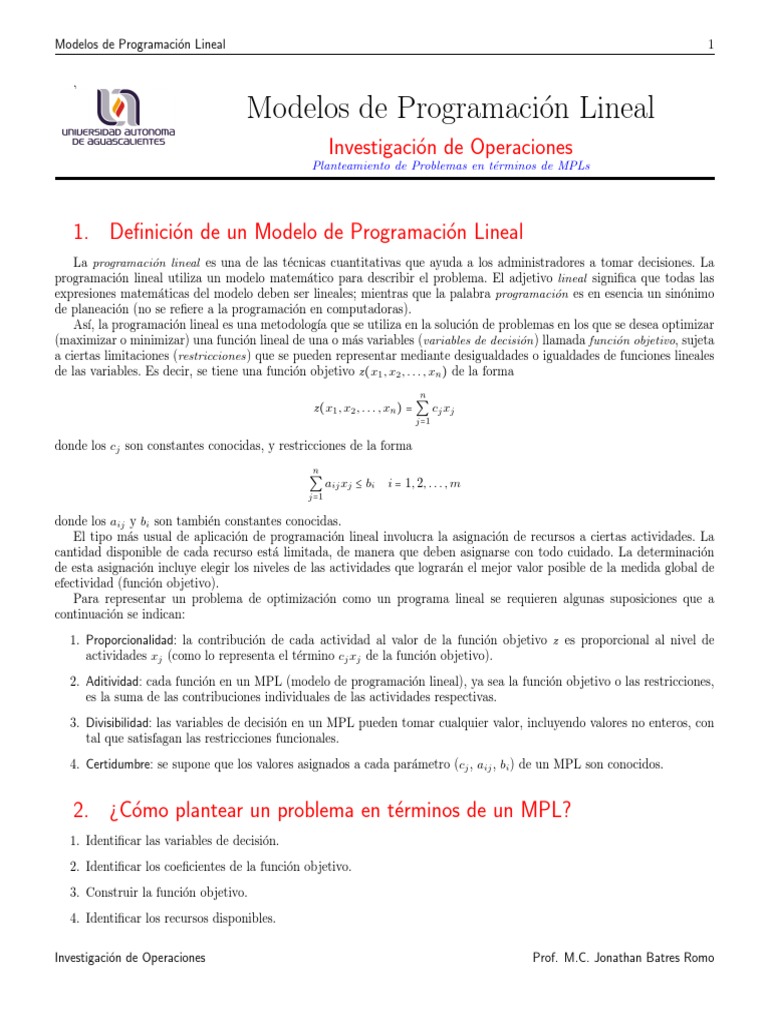 Planteamiento de Modelos de Programación Lineal | PDF | Programación ...