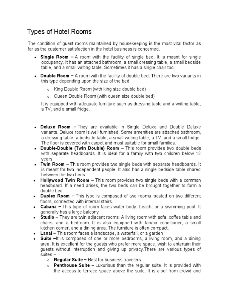 Types of Hotel Room Variants Explained | PDF | Room | Home
