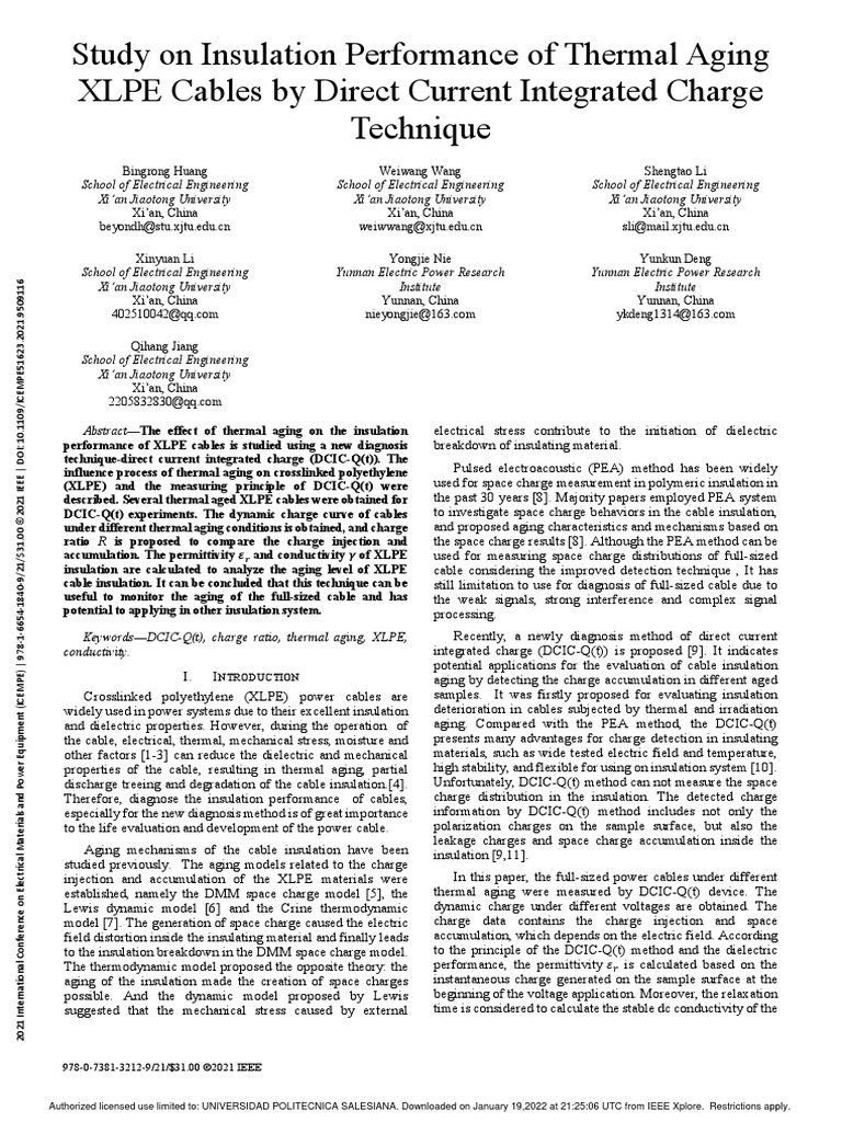 Study On Insulation Performance of Thermal Aging XLPE Cables by Direct ...