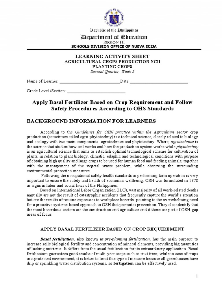 G11 LAS in ACP Q2Wk5 Apply Basal Fertilizer Based On Crop Requirement ...