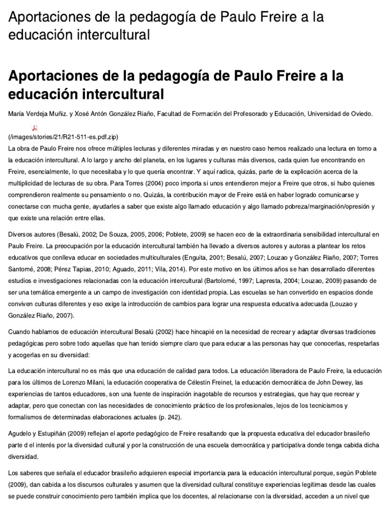 Aportaciones de La Pedagogía de Paulo Freire A La Educación ...