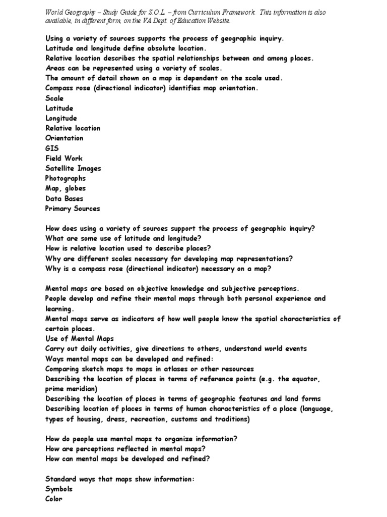 World Geography S.O.L. Study Guide | PDF | Map | Climate