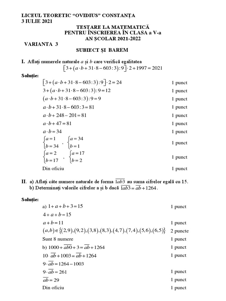 Varianta 2021 Ovidius Cu Barem | PDF